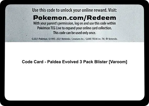 Code Card - Paldea Evolved 3 Pack Blister [Varoom] SV02: Paldea Evolved PAL