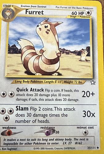 Autographed Furret Pokemon Card